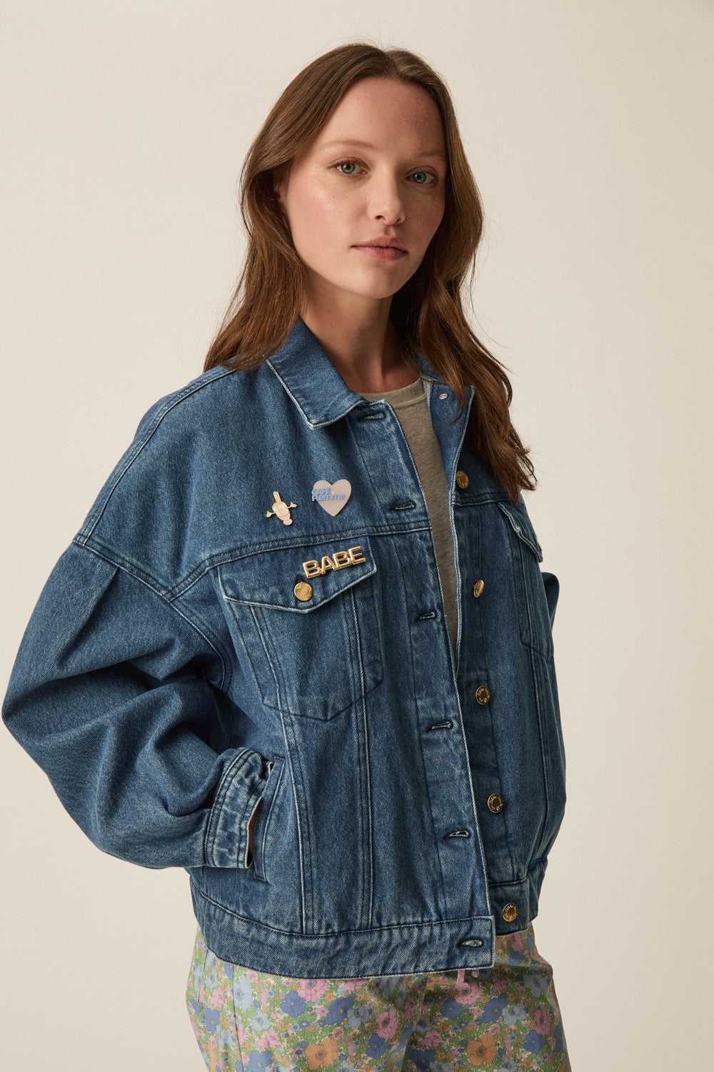 Veste En Jean Oversize Manches Ballon Coton Bleu - Lovely Stone - Des ...