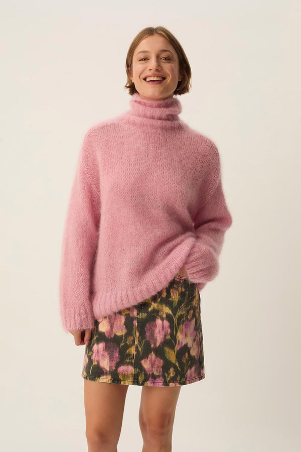 Pull Col Roulé Kid Mohair Et Laine Mérinos Rose Clair - Charline ...