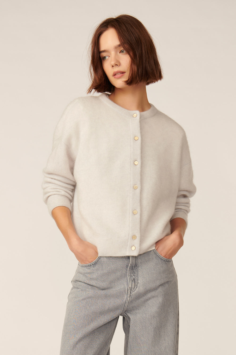 Gilet Boutonnage Pailleté Kid Mohair Et Laine Gris - Doby Gris Chine ...