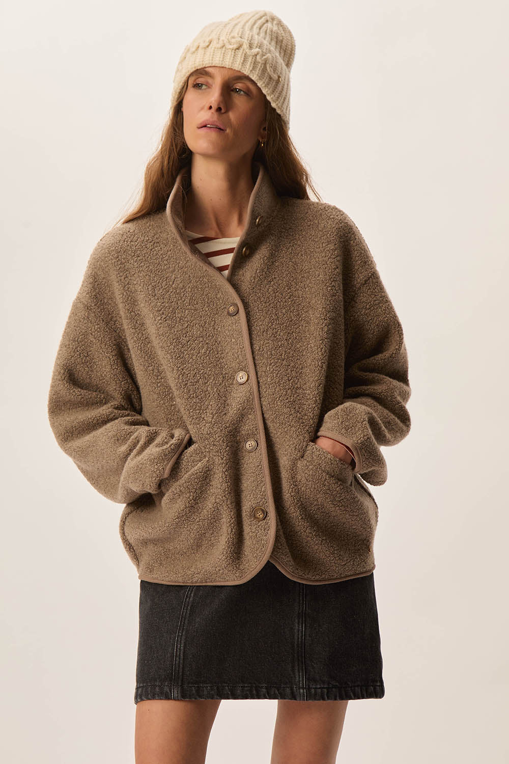 Veste En Maille Bouclette En Laine Beige - Zlavina Loup - Des Petits Hauts