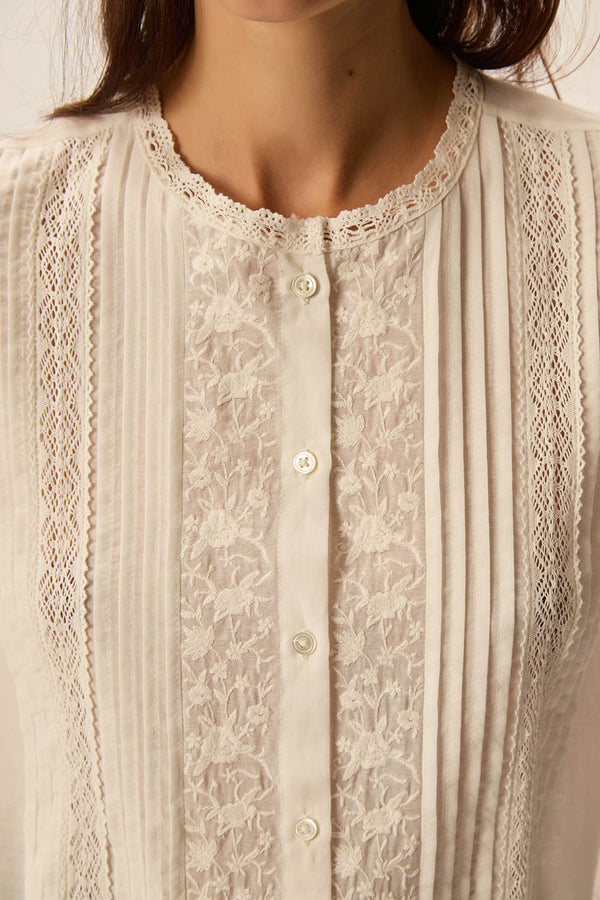 Blouse Brodée Voile De Coton Écru - Eternel Ecru - Des Petits Hauts