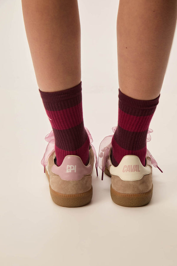 Chaussettes Rugby Coton Rouge À Rayures - Prune Ruby/Griotte - Des ...